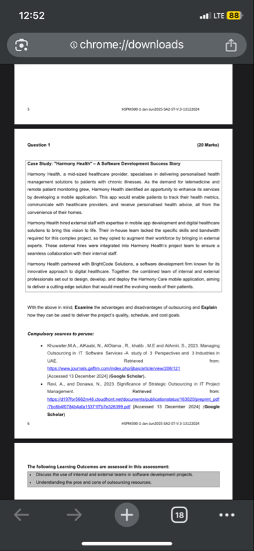 Solved 12:52LTE885Question 1(20 ﻿Marks)Case Study; "Harmony | Chegg.com