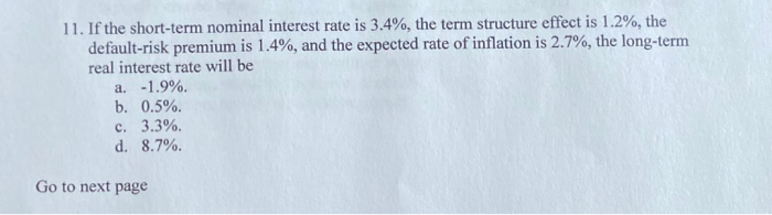 Solved 11. If the short-term nominal interest rate is 3.4%, | Chegg.com