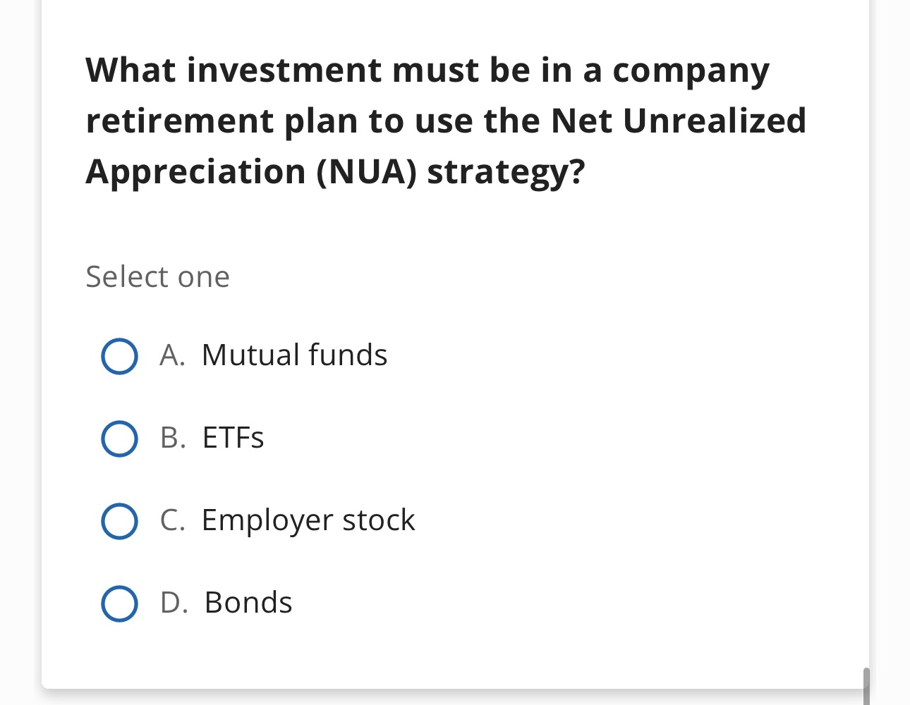 Solved What investment must be in a company retirement plan | Chegg.com