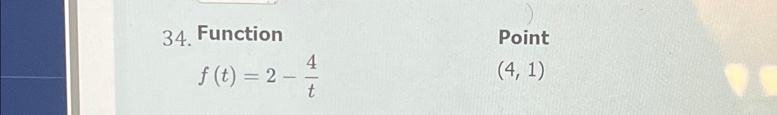 Solved FunctionPointf(t)=2-4t ﻿ (4,1) ﻿ Find the slope | Chegg.com