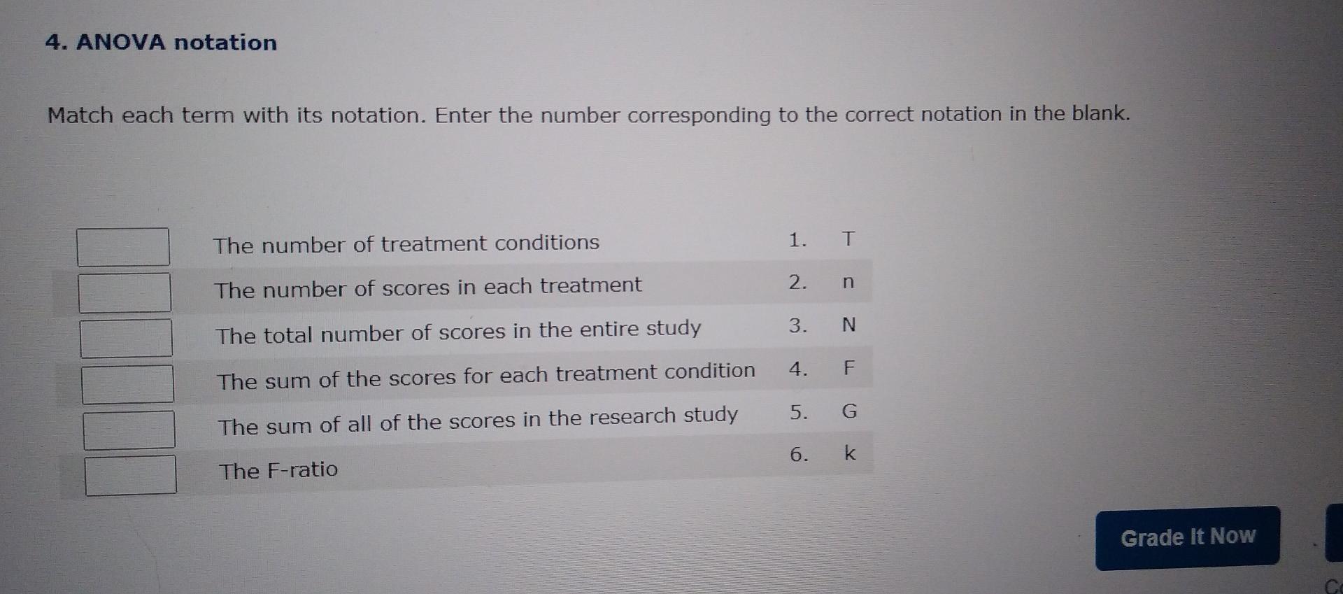 Solved 4. ANOVA notation Match each term with its notation. | Chegg.com