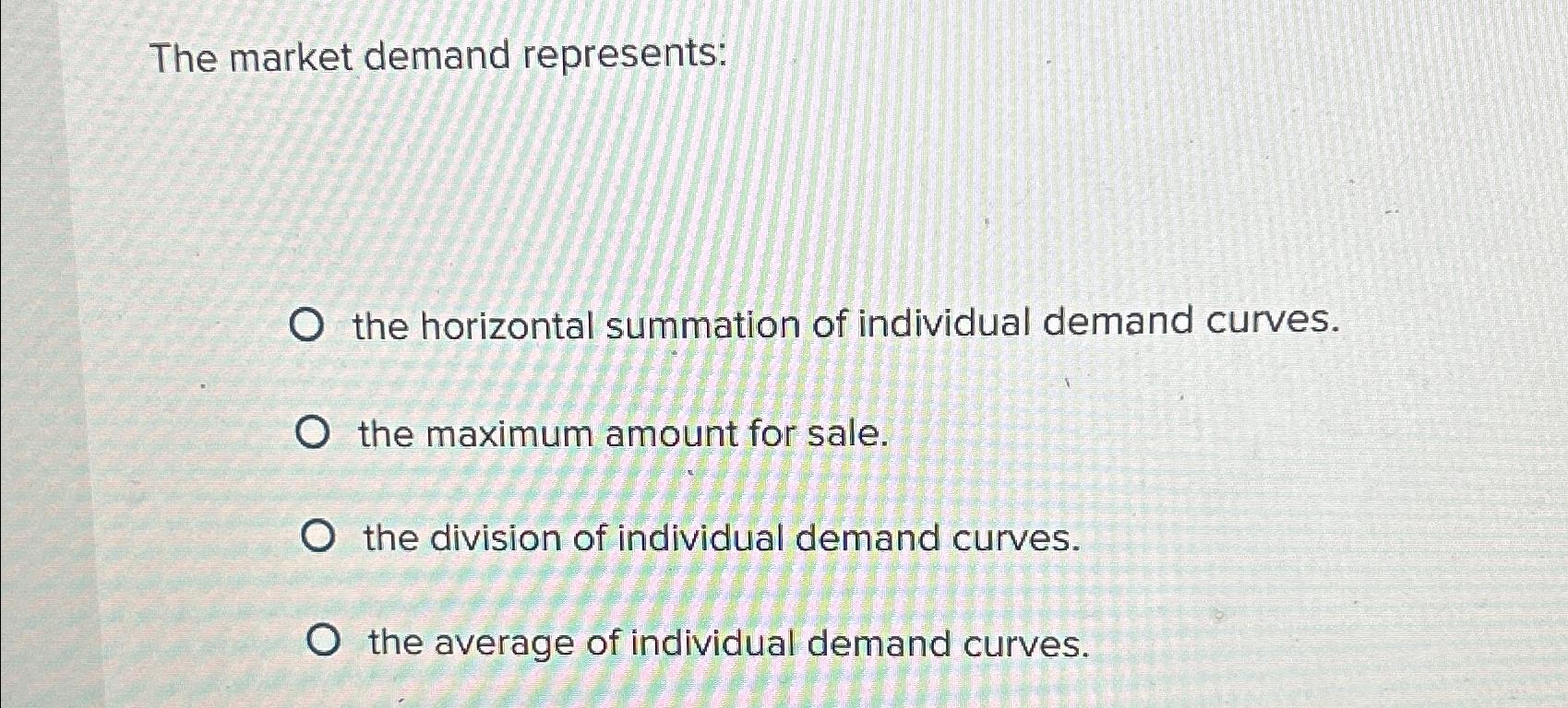 Solved The market demand represents:the horizontal summation | Chegg.com
