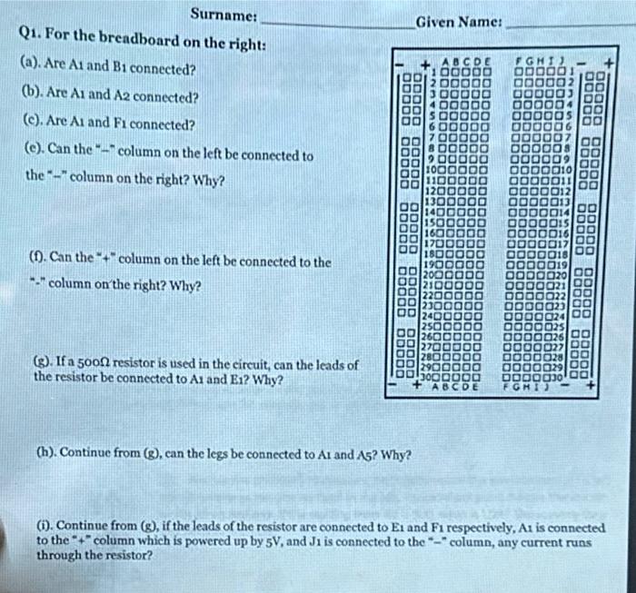 Solved Q1. For the breadboard on the right: (a). Are ( A_{1} | Chegg.com