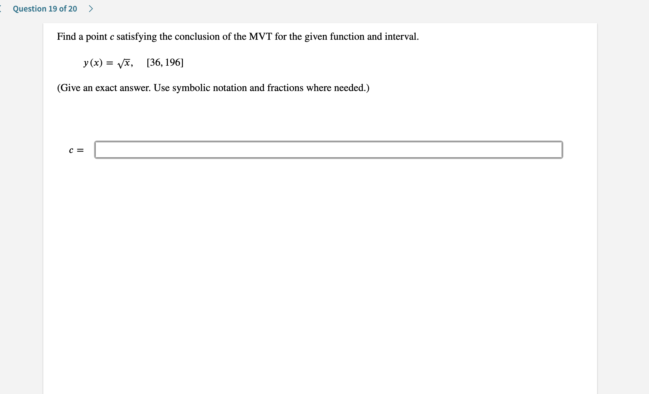 Solved Find a point c ﻿satisfying the conclusion of the MVT | Chegg.com