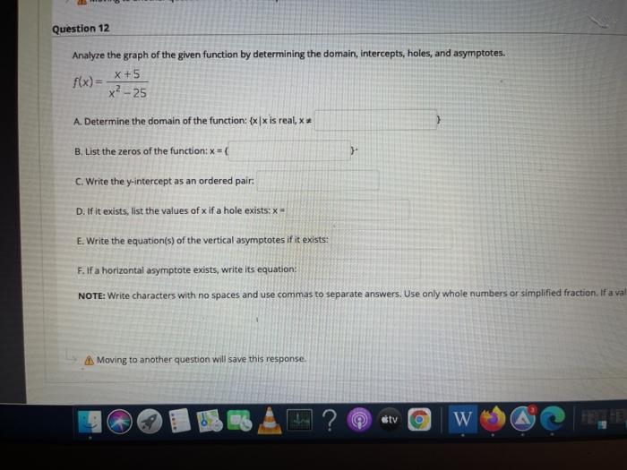 Solved For the given function, analyze the graph by listing | Chegg.com