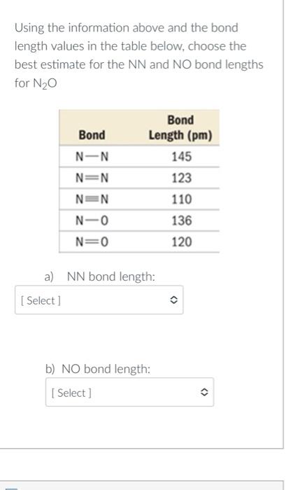 Solved Using the information above and the bond length | Chegg.com