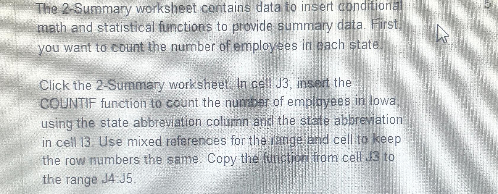 Solved The 2-Summary worksheet contains data to insert | Chegg.com