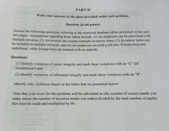Solved PART II Write your answers in the space provided | Chegg.com