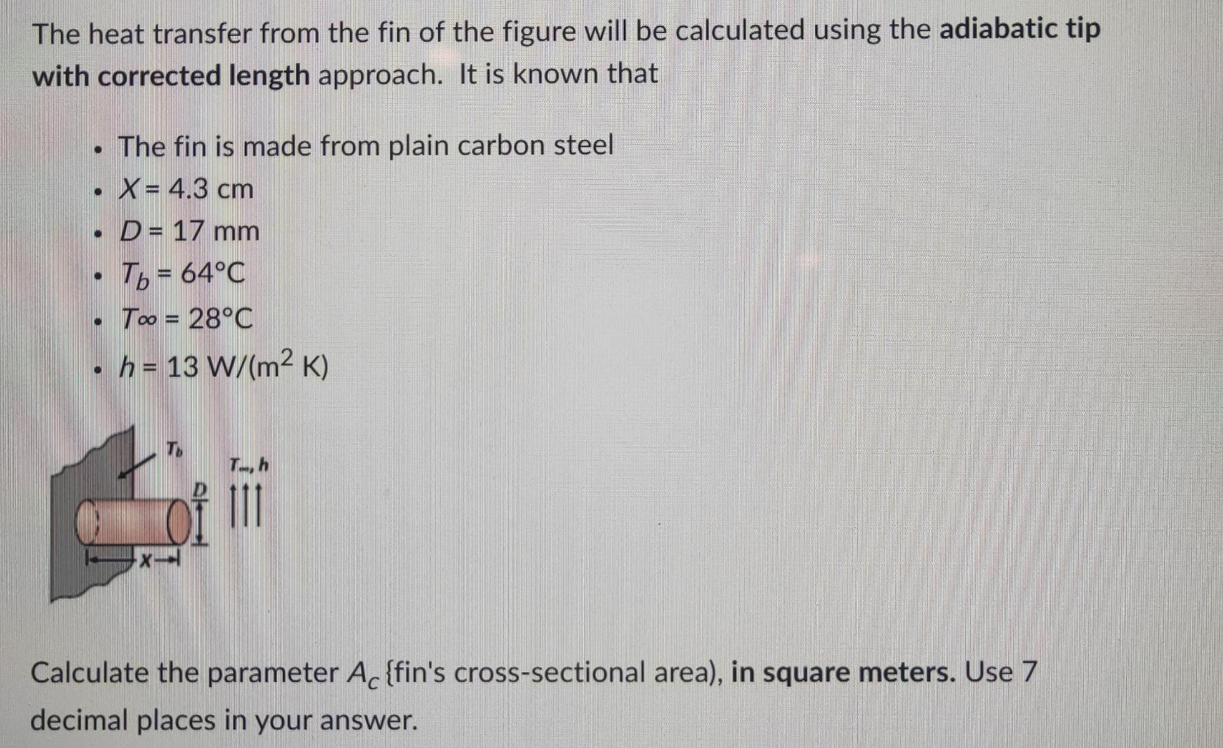 Solved The heat transfer from the fin of the figure will be | Chegg.com