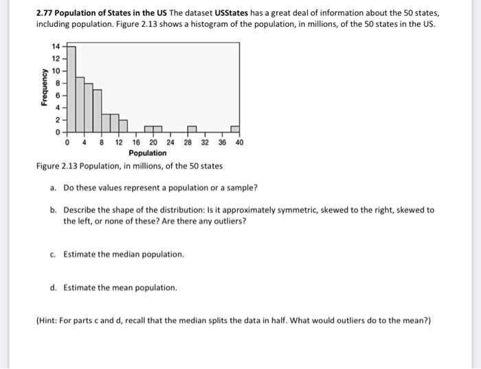 Solved 2.77 Population of States in the US The dataset | Chegg.com