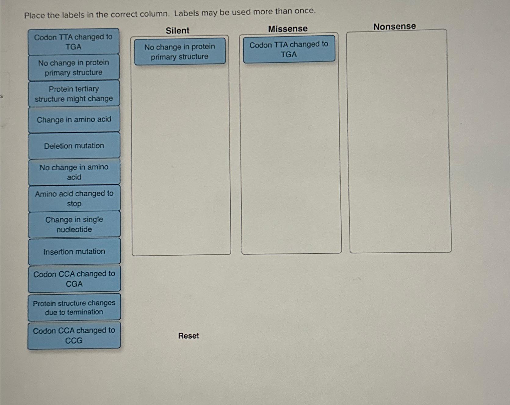 Solved Place the labels in the correct column. Labels may be | Chegg.com