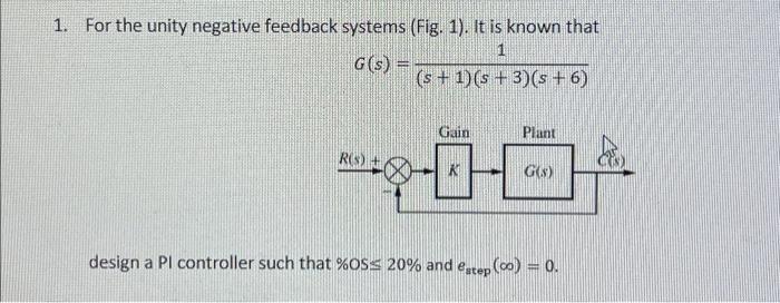 Solved 1. For the unity negative feedback systems (Fig. 1). | Chegg.com