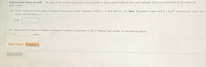 Solved Exponential Sales Growth The sales of the Garland | Chegg.com