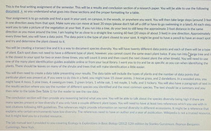 This is the final writing assignment of the semester. | Chegg.com