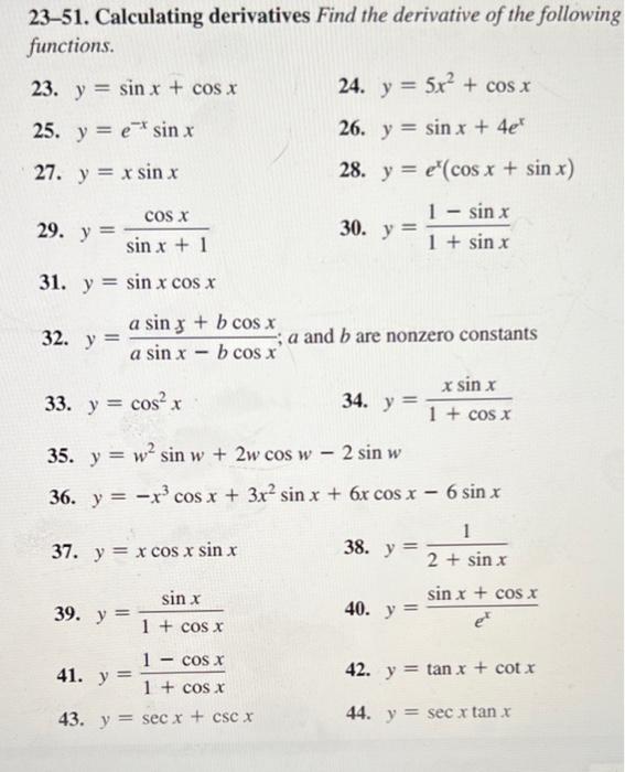 Solved 23-51. Calculating derivatives Find the derivative of | Chegg.com