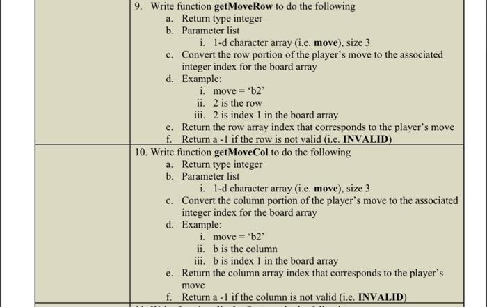 Solved 9. Write function getMoveRow to do the following a. | Chegg.com