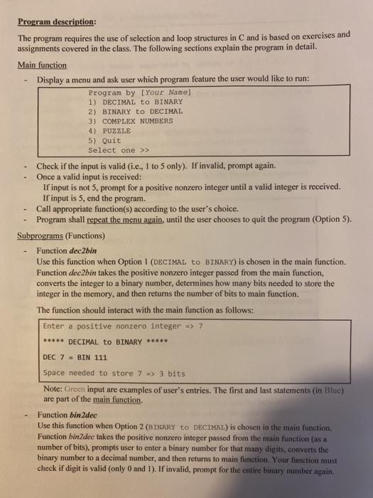 Solved Program description: The program requires the use of | Chegg.com
