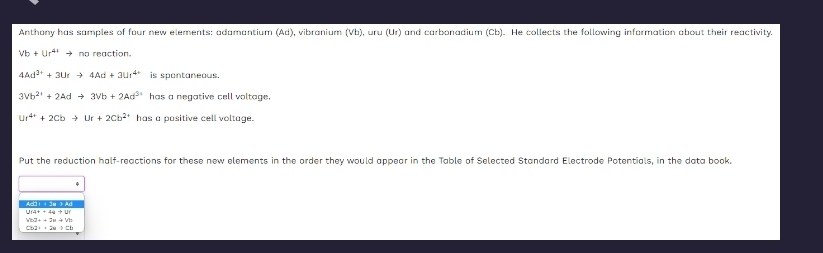 Solved Anthany has samples of four new elements: adamantium | Chegg.com