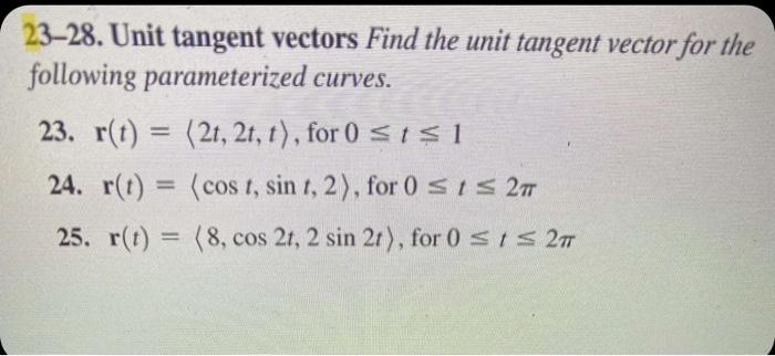 Solved 23–28. Unit tangent vectors Find the unit tangent | Chegg.com