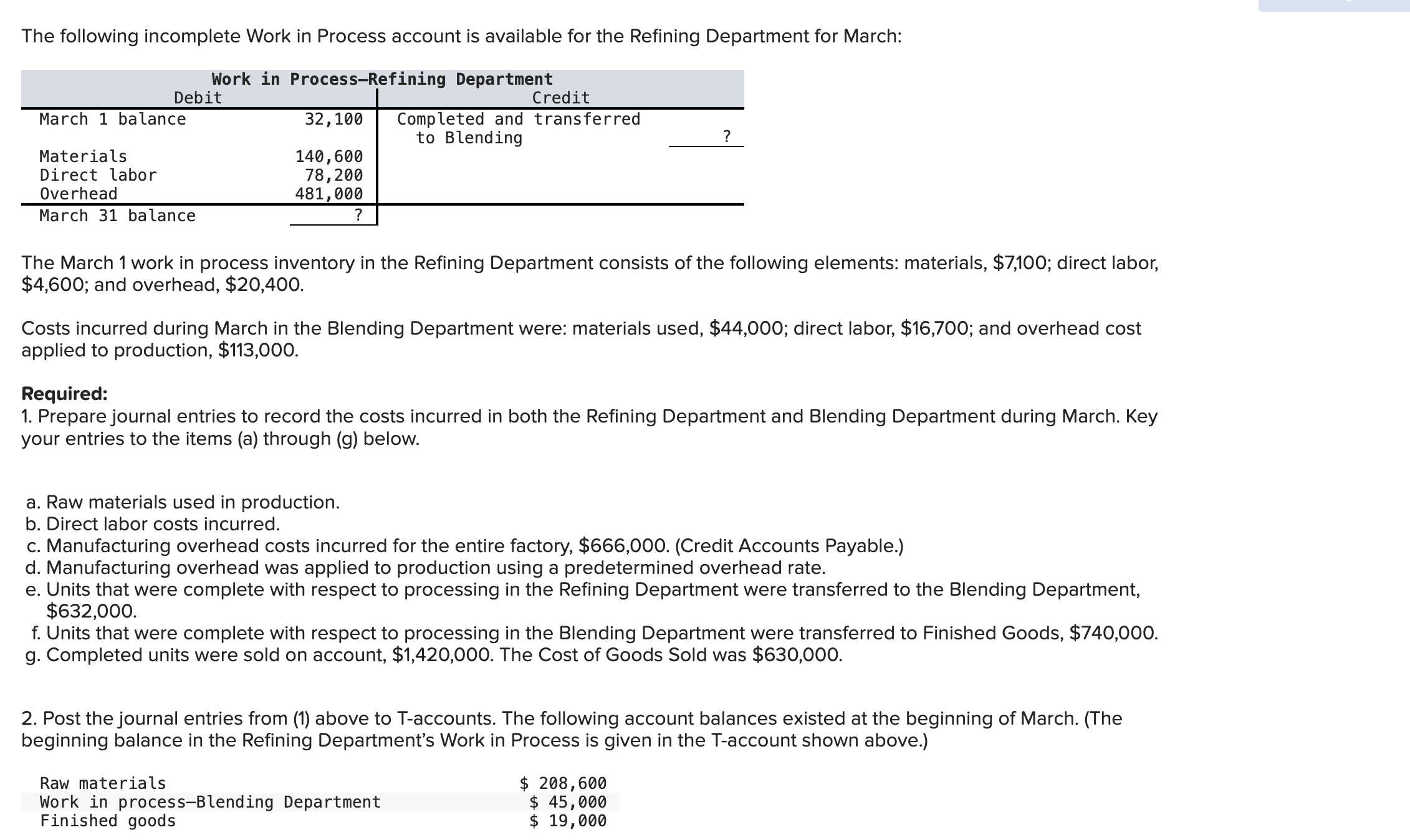 Solved The following incomplete Work in Process account is | Chegg.com