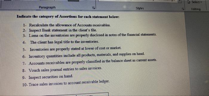 Solved Indicate the category of Assertions for each | Chegg.com