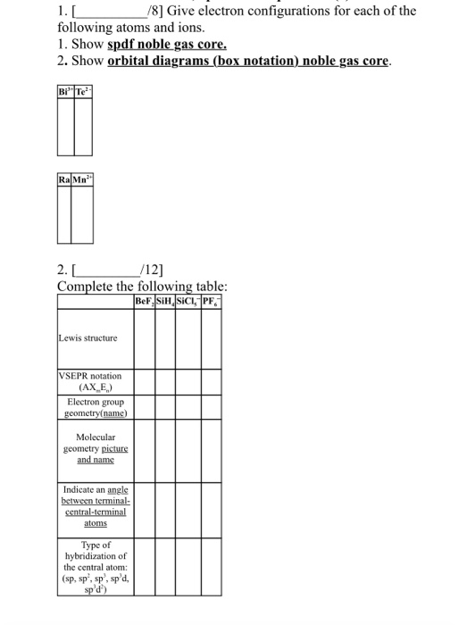 Solved 1 [ 8] Give Electron Configurations For Each Of The
