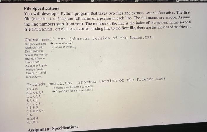 Solved File Specifications You will develop a Python program | Chegg.com