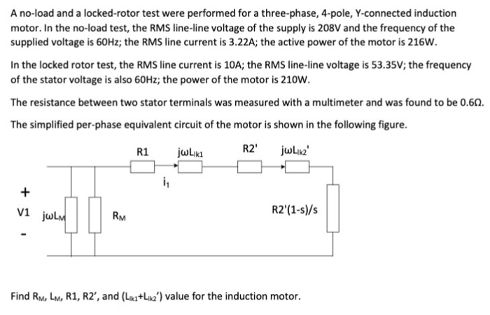 Solved A no-load and a locked-rotor test were performed for | Chegg.com