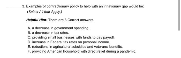 Solved 3. Examples of contractionary policy to help with an | Chegg.com