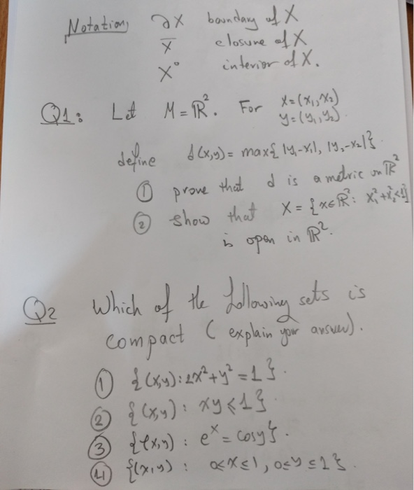 Solved X Notation ax boundary of X closure of X interior of | Chegg.com
