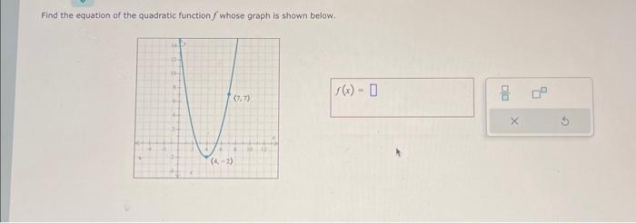 Solved Find the equation of the quadratic function f whose | Chegg.com