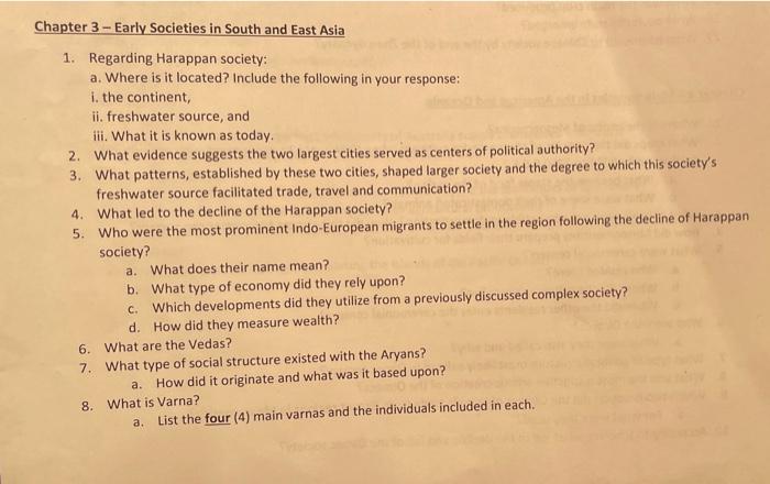Chapter 3-Early Societies in South and East Asia 1. | Chegg.com