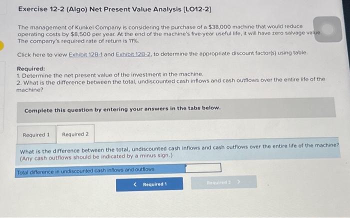 Solved Exercise 12-2 (Algo) Net Present Value Analysis | Chegg.com