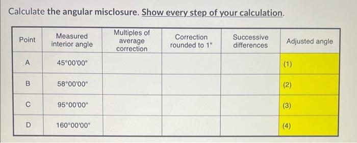 Solved Calculate the angular misclosure. Show every step of | Chegg.com
