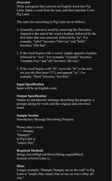 Solved Overview Write a program that converts an English | Chegg.com