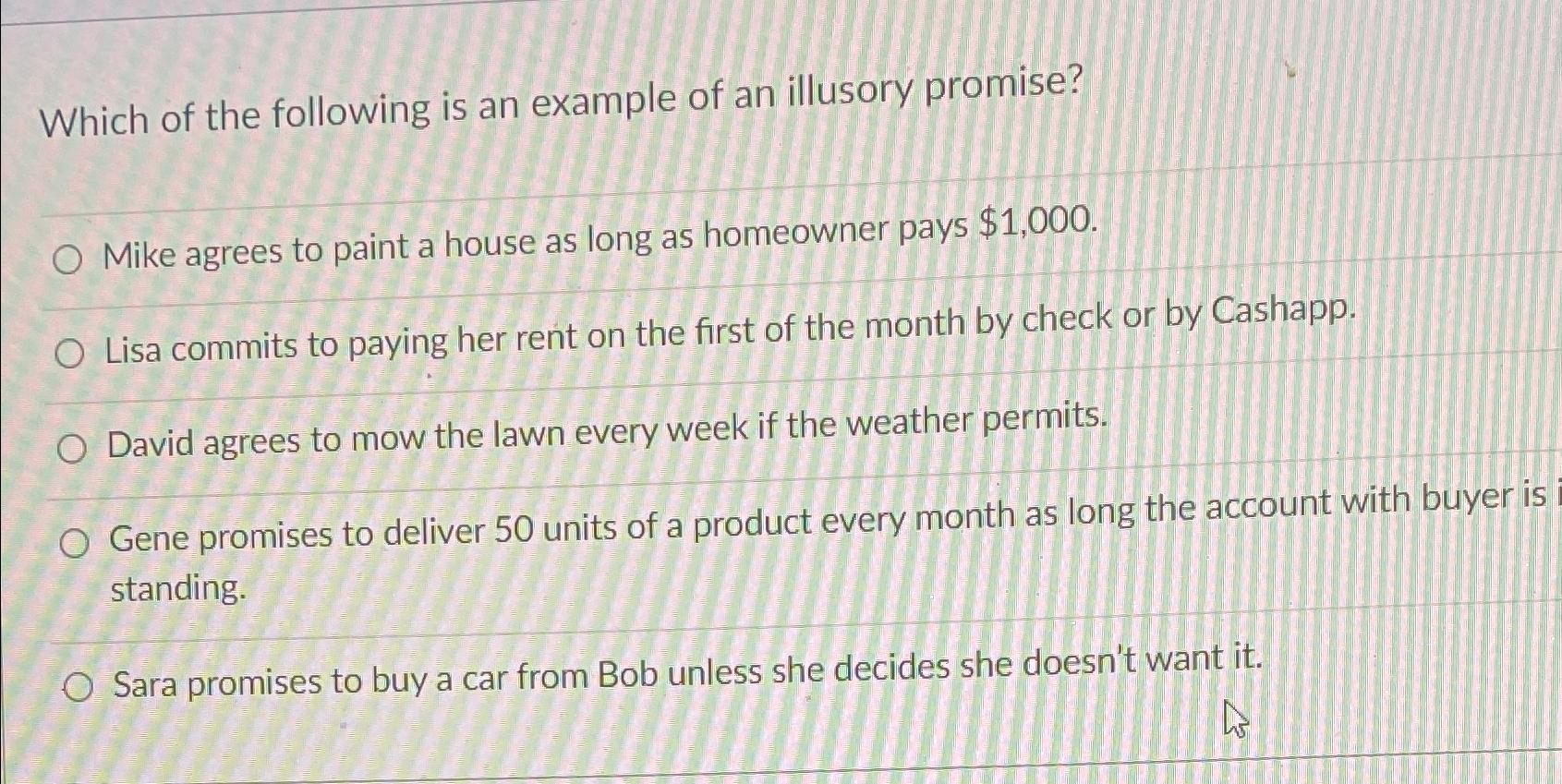 Solved Which of the following is an example of an illusory | Chegg.com