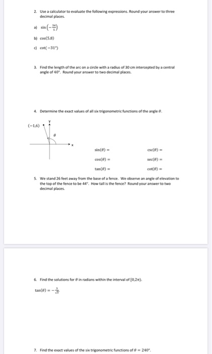 Solved 2. Use a calculator to evaluate the following | Chegg.com