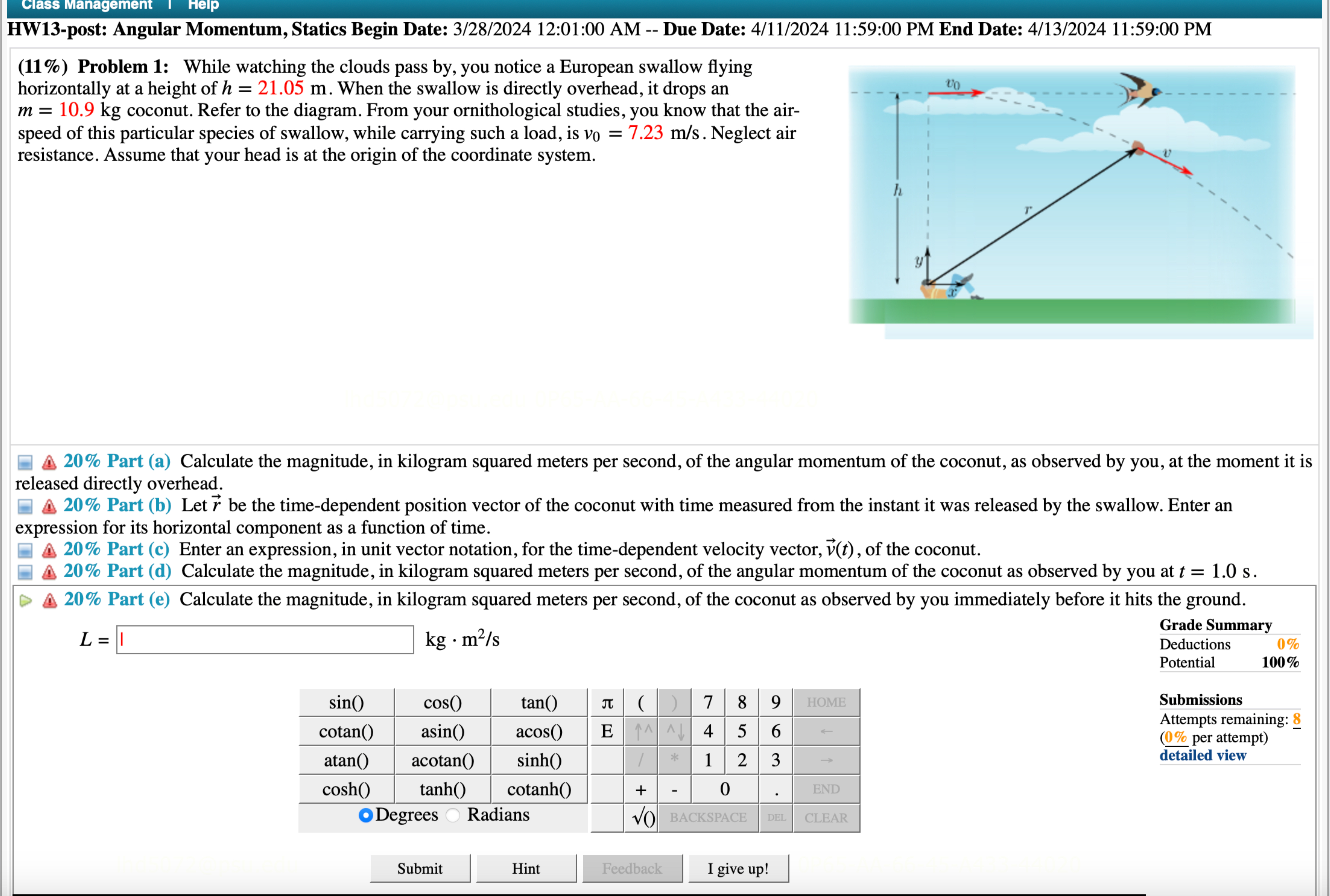 Solved HW13-post: Angular Momentum, Statics Begin Date: | Chegg.com