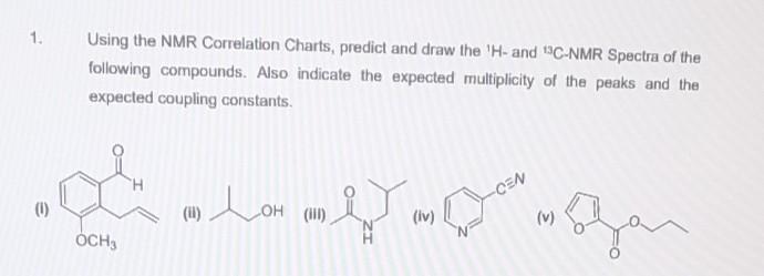 Solved 1. Using the NMR Correlation Charts, predict and draw | Chegg.com
