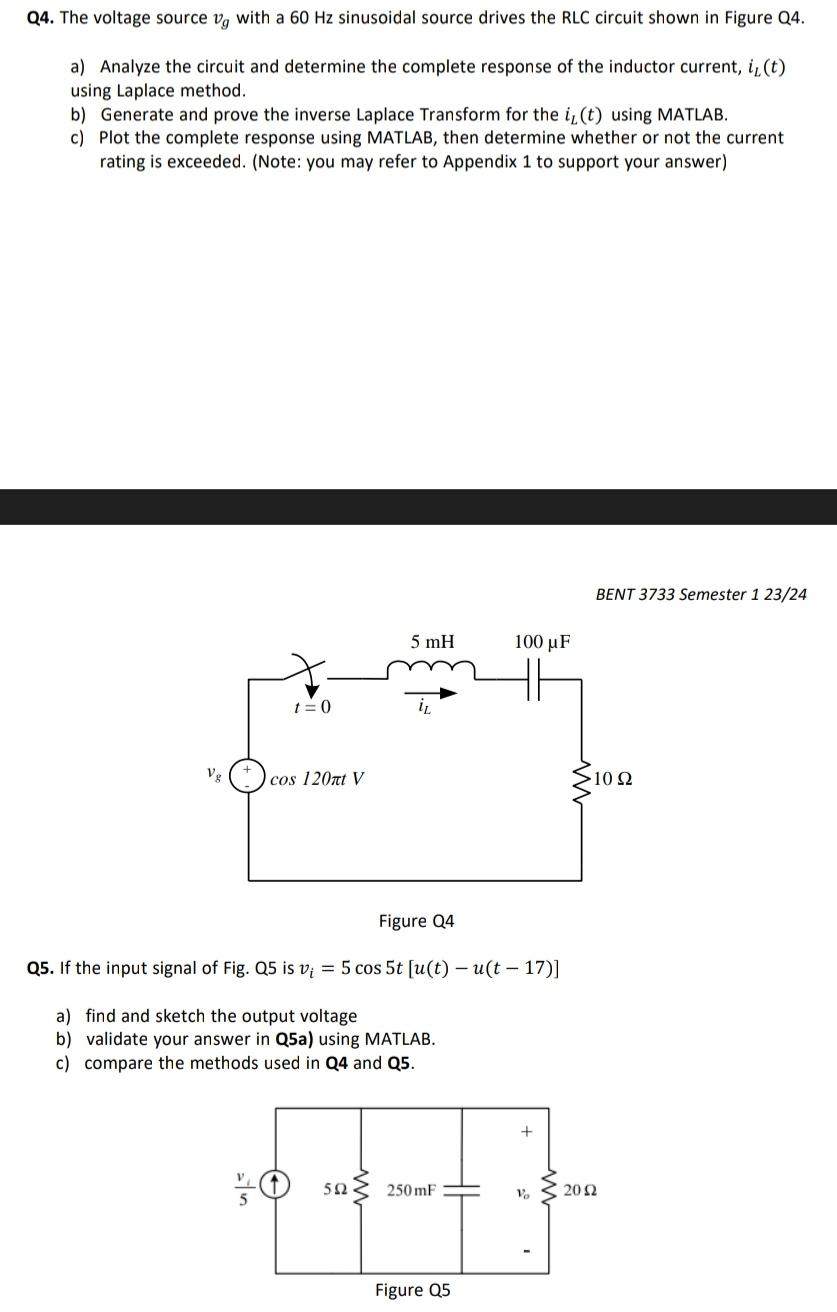 Solved Q4. ﻿The voltage source vg ﻿with a 60Hz ﻿sinusoidal | Chegg.com