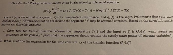 Consider the following nonlinear system given by the | Chegg.com