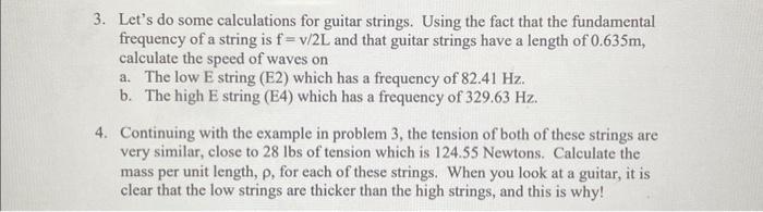Solved 3. Let's do some calculations for guitar strings. | Chegg.com