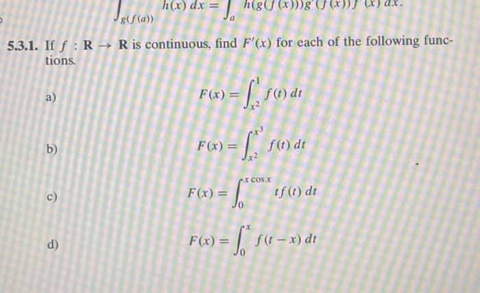 Solved 3.1. If f:R→R is continuous, find F′(x) for each of | Chegg.com