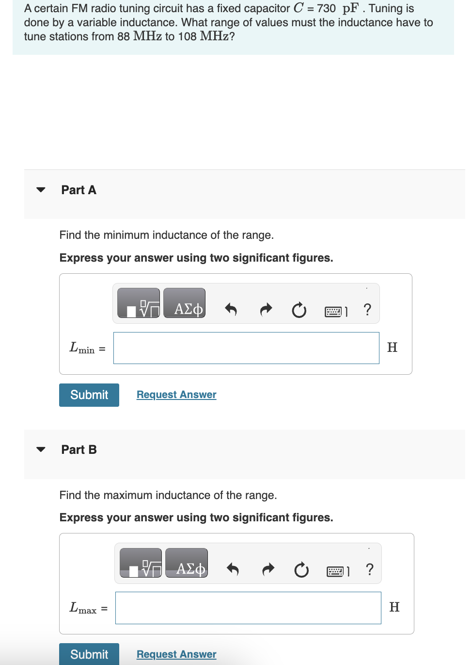 Solved A certain FM radio tuning circuit has a fixed | Chegg.com