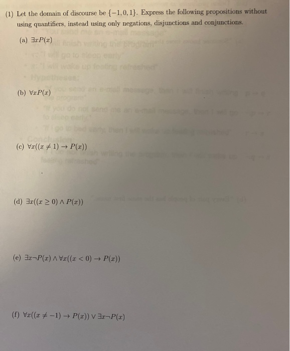 Solved (1) Let the domain of discourse be {-1,0,1). Express | Chegg.com