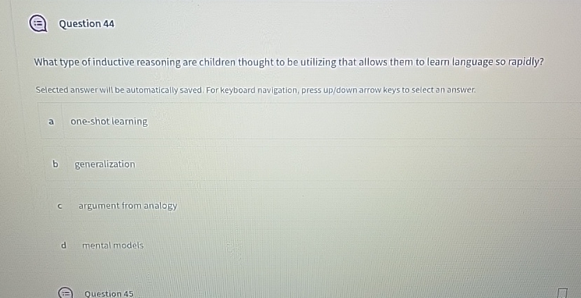 Solved ๑)Question 44What type of inductive reasoning are | Chegg.com
