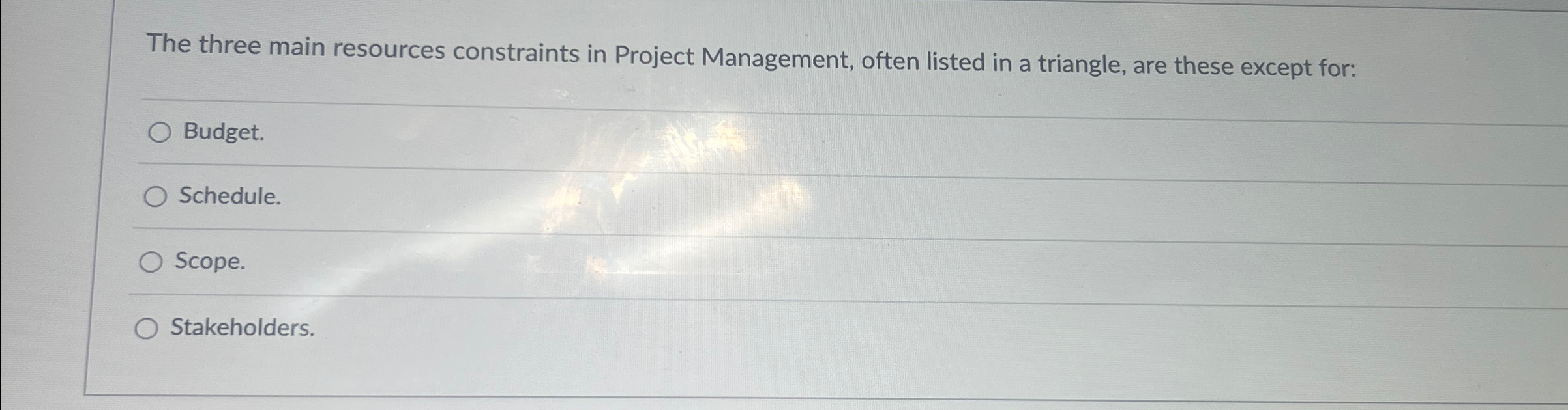 Solved The three main resources constraints in Project | Chegg.com