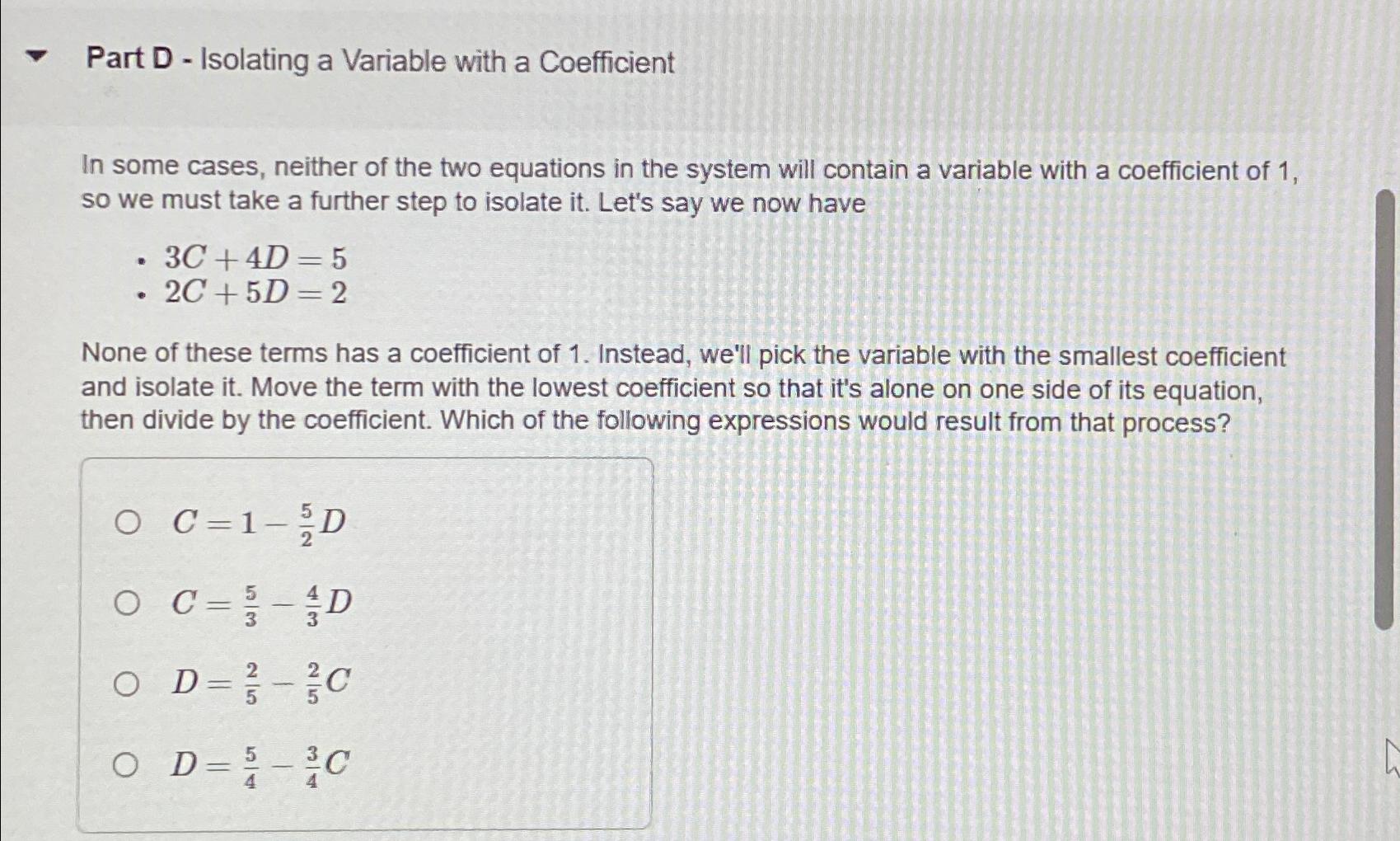 Solved Part D - ﻿Isolating a Variable with a CoefficientIn | Chegg.com