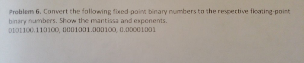 Solved Problem 6. Convert the following fixed-point binary | Chegg.com