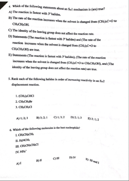 Solved Which of the following statements about an SN1 | Chegg.com